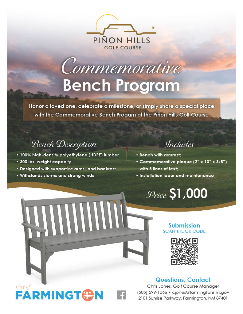 Memorial Bench Program - Pinon Hills Golf Course